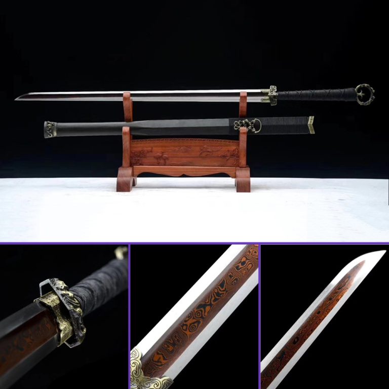 1095 Folded Steel Black Ebony Wood Huan Shou Dao Sword
