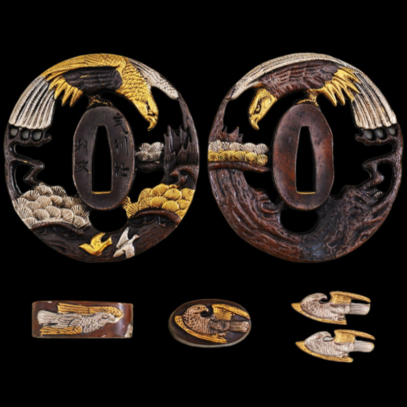 Protecting Eagle - Brass Tsuba & Fittings for Japanese Swords