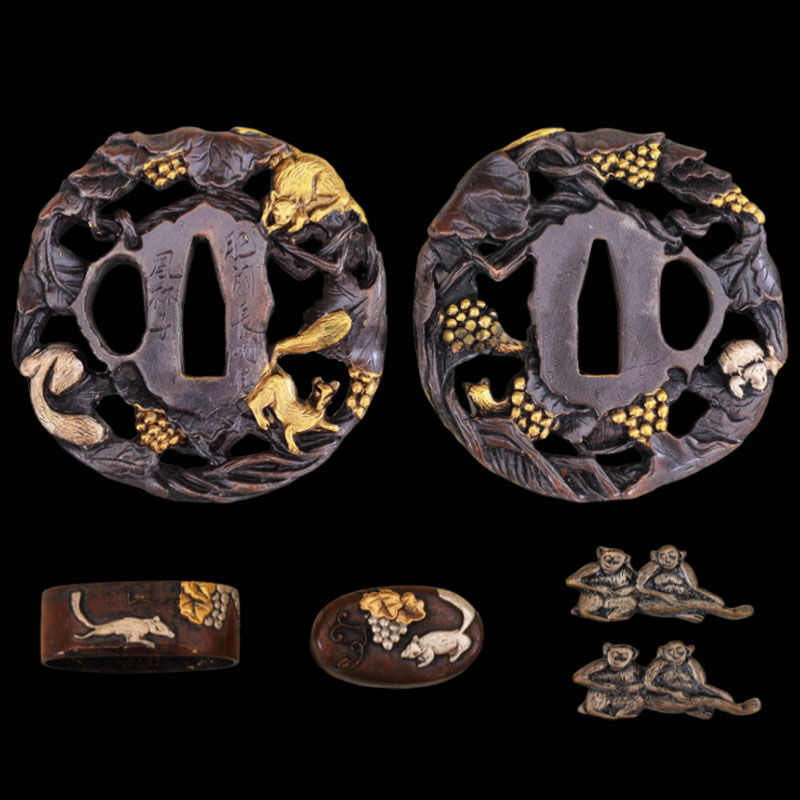 Squirrel's Trail - Brass Tsuba & Fittings for Japanese Sword
